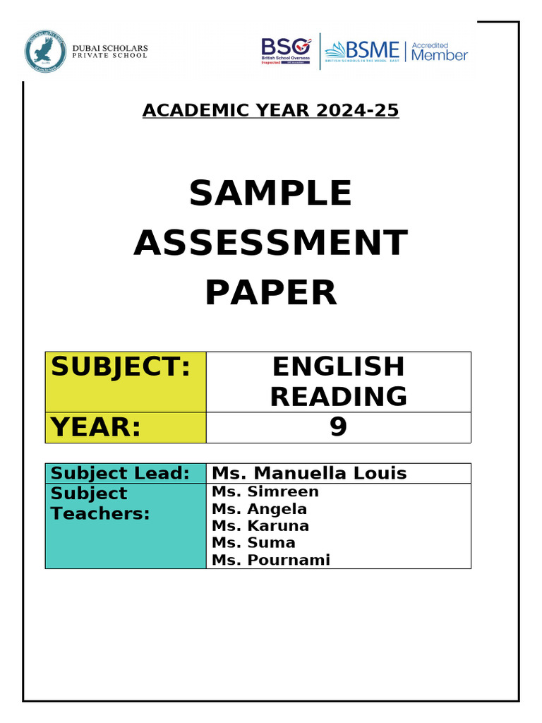 Sample Y9 Reading - Revision - QP | PDF | Antarctica | Earth