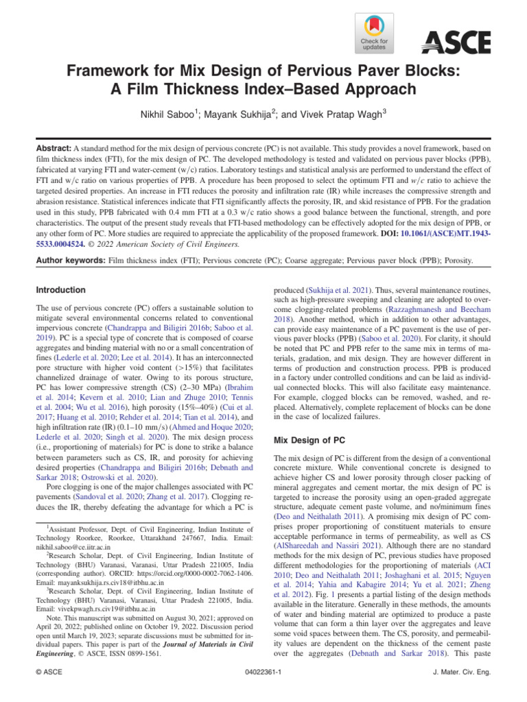Framework For Mix Design of Pervious Paver Blocks | PDF | Concrete ...