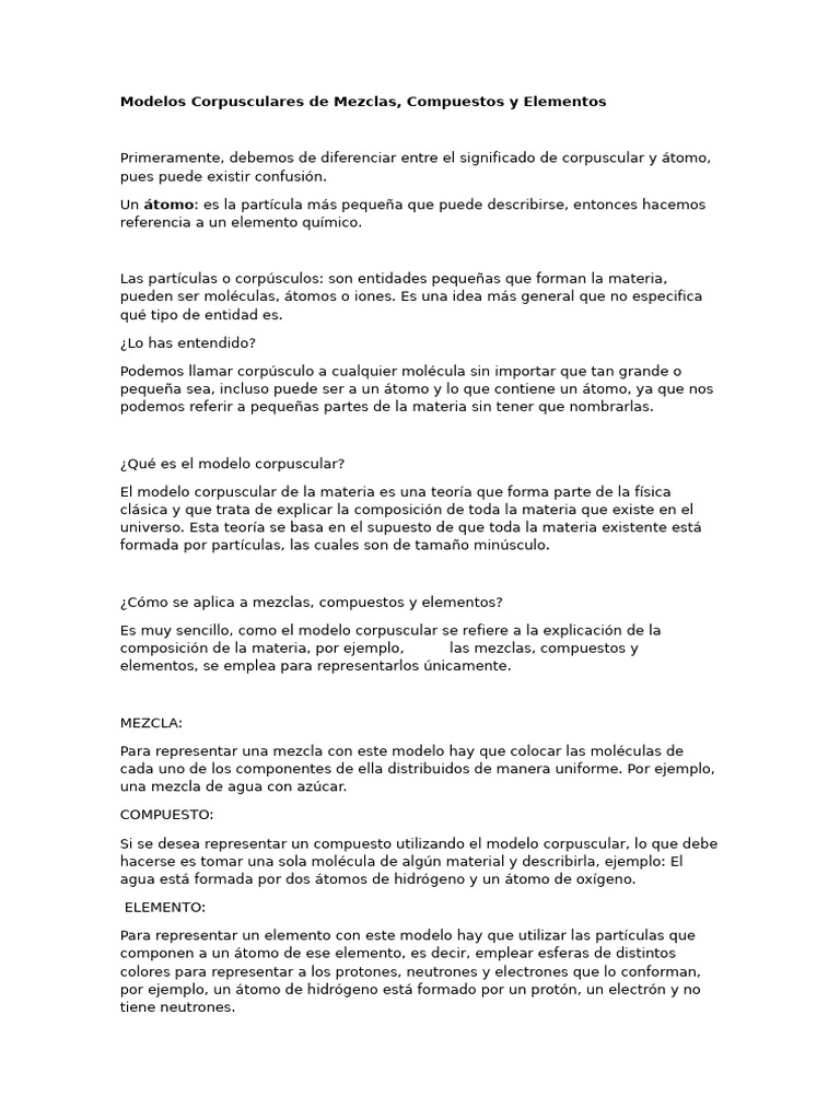 Modelos Corpusculares de Materia | PDF