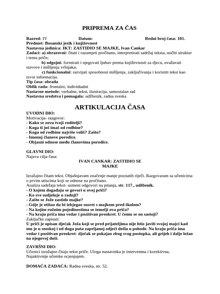 Zastidio Se Majke Ivan Cankar | PDF