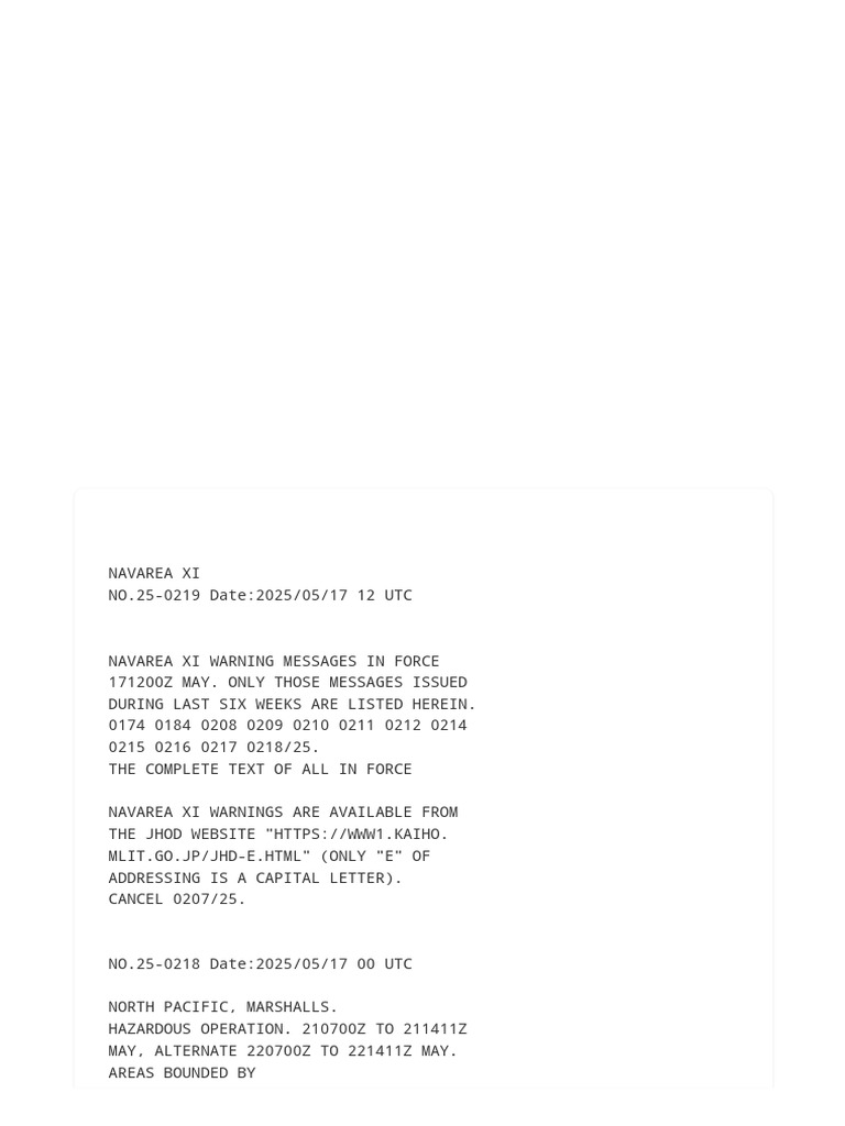 NAVAREA XI Warnings Summary 2025 | PDF | Water Transport | Ships