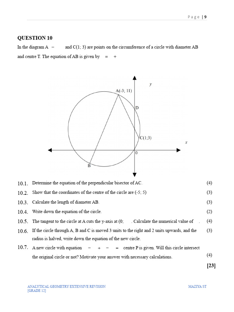 Analytical Geometry Extensive Revision. 2025 - 103600 | PDF | Circle | Analytic Geometry