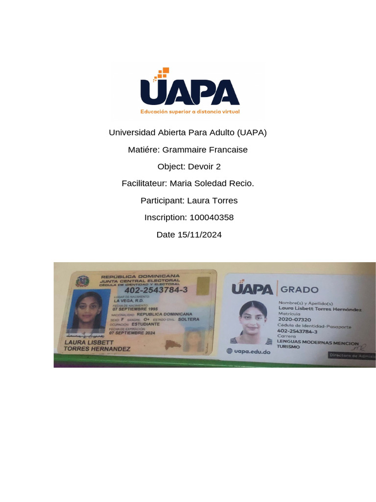 DEVOIR 2 Gramatica | PDF