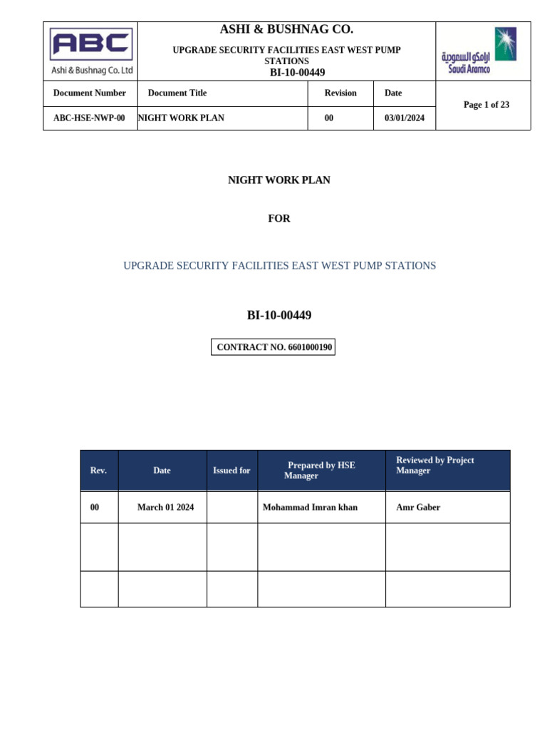 Bi-10-01201 Night Work Plan-Rev. 00 - Approved | PDF | Lighting ...