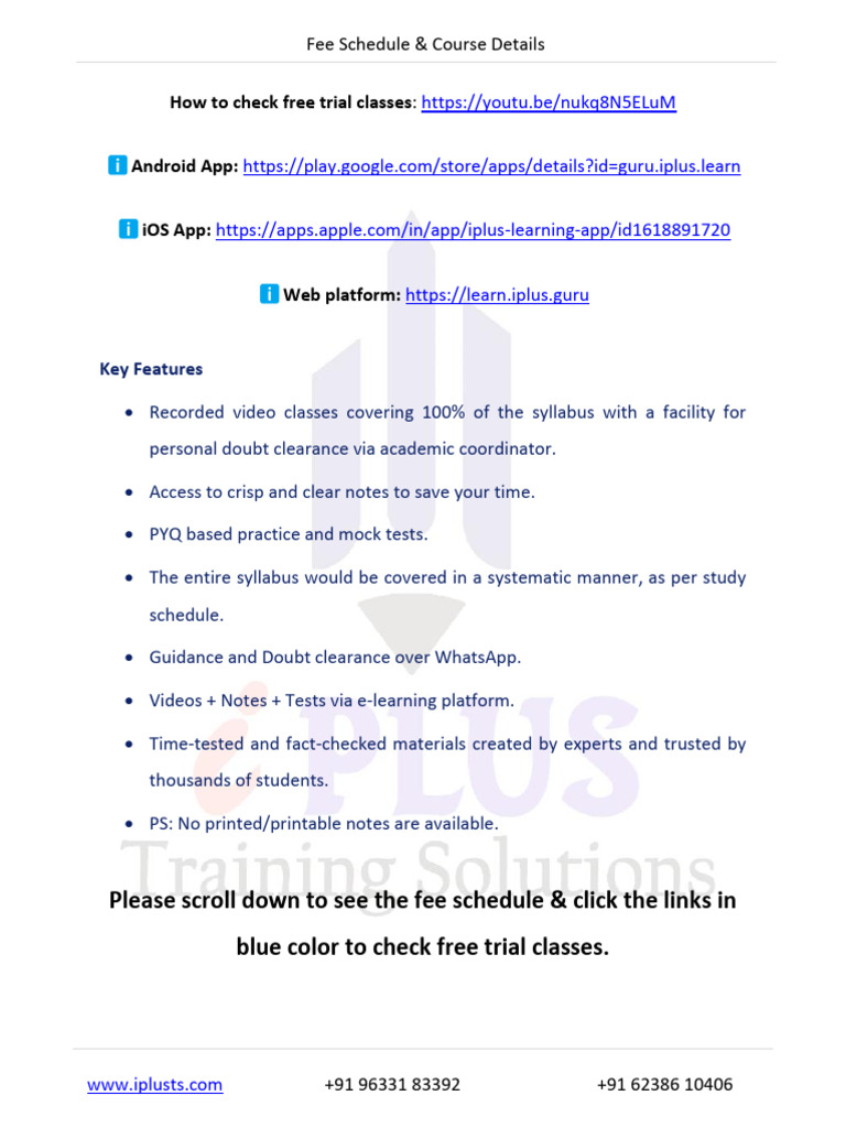 IPlus Fee Schedule & Course Details MAY25 PSC | PDF