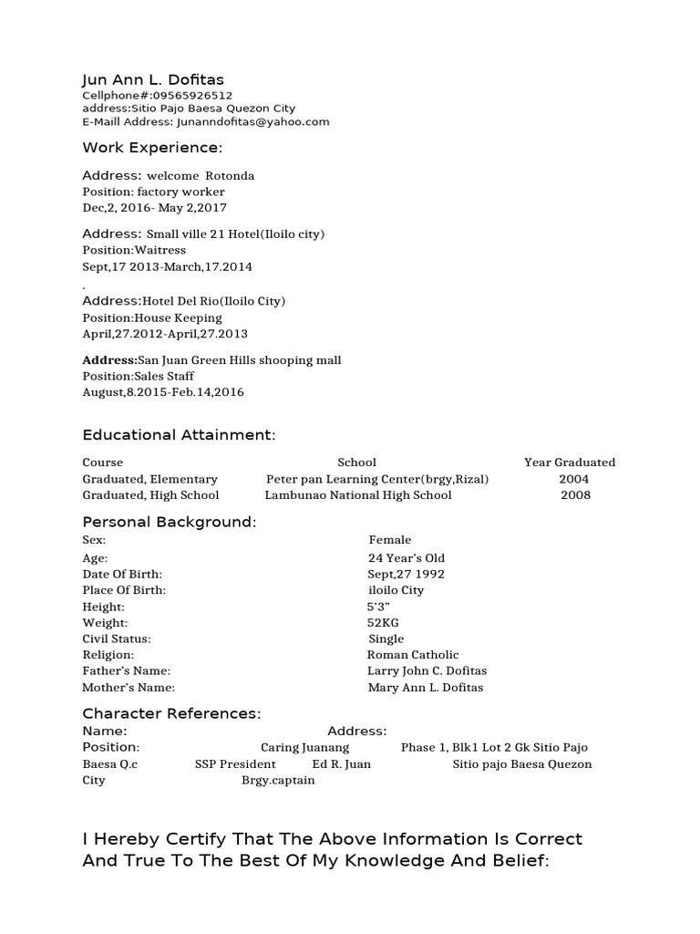 Jun Ann L. Dofitas Resume | PDF