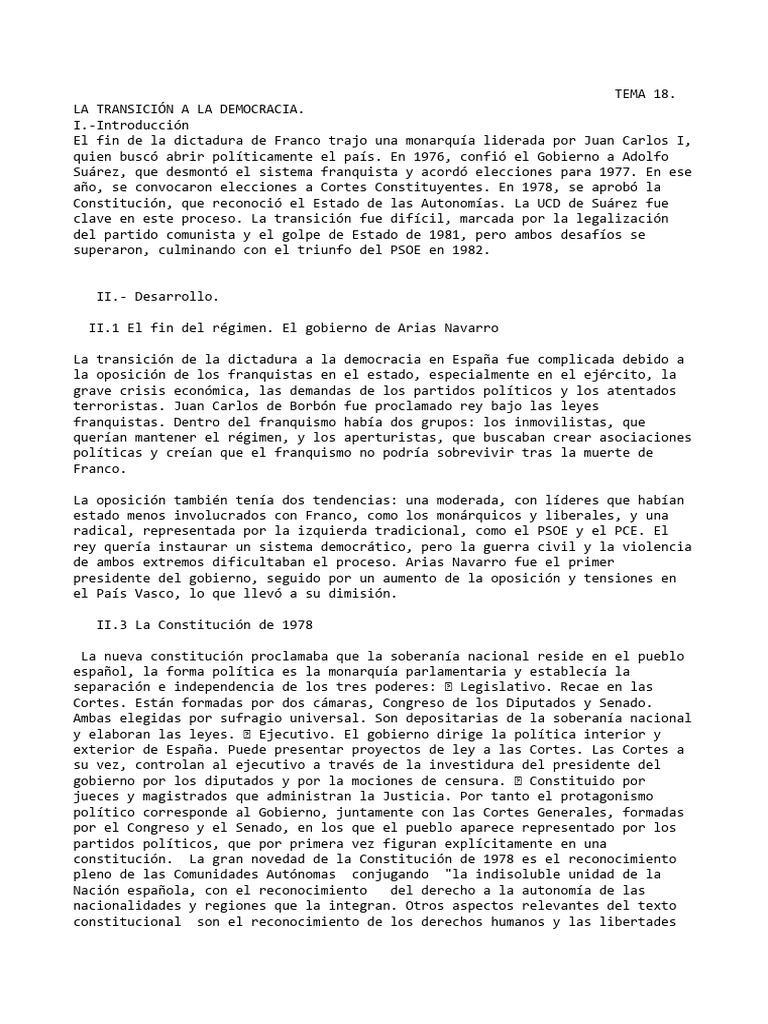 Tema 18. La Transición A La Democracia. | PDF | España franquista ...