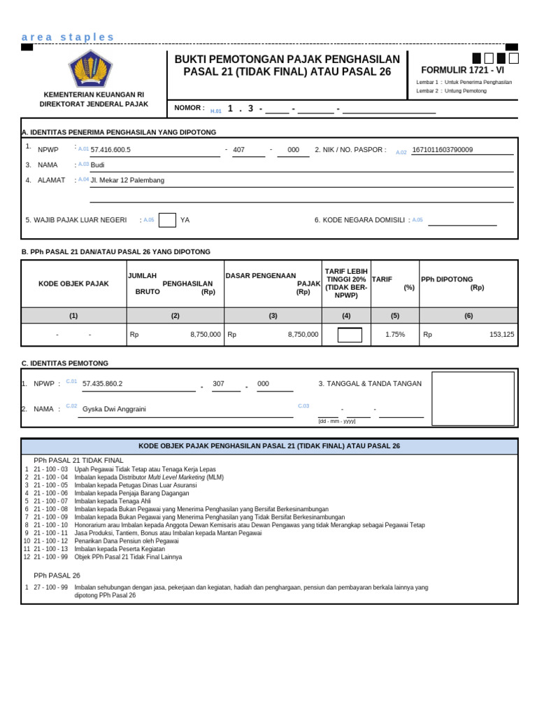 Formulir 1721-VI - Gyska Dwi Anggraini | PDF