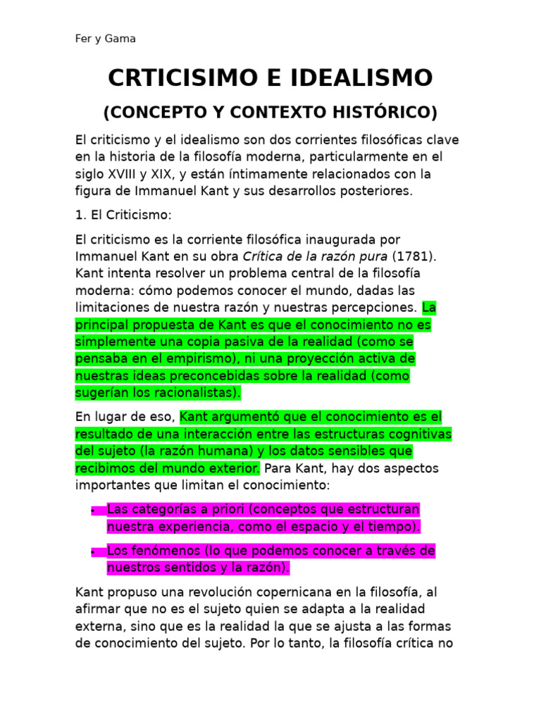 Criticismo e Idealismo en Filosofía | PDF | Immanuel Kant | Idealismo