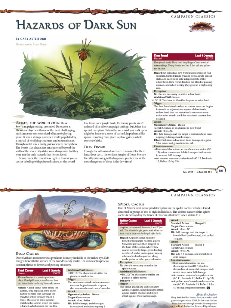 Campaign Classics - Hazards of Dark Sun | PDF | Predation | Spider