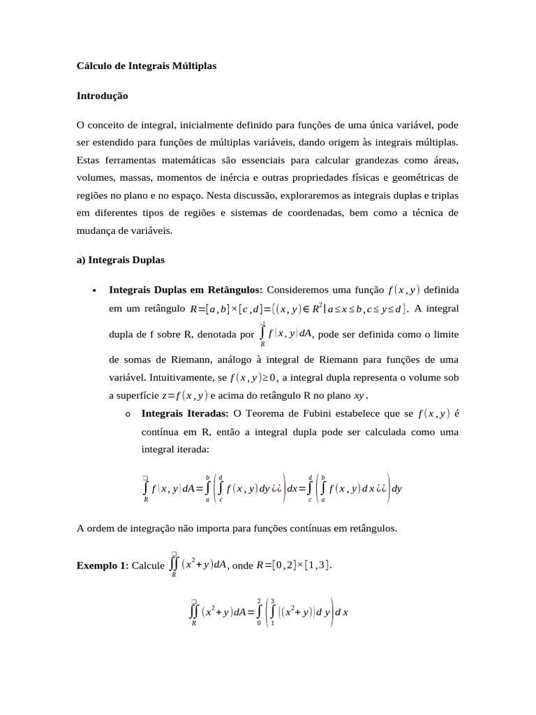 Cálculo de Integrais Múltiplas | PDF | Integrante | Funções e mapeamentos