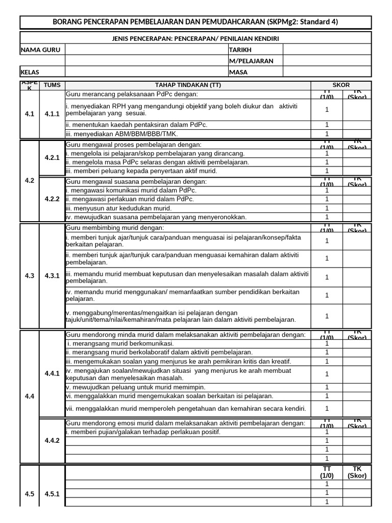 Borang Pencerapan Standard 4 Pdpc | PDF