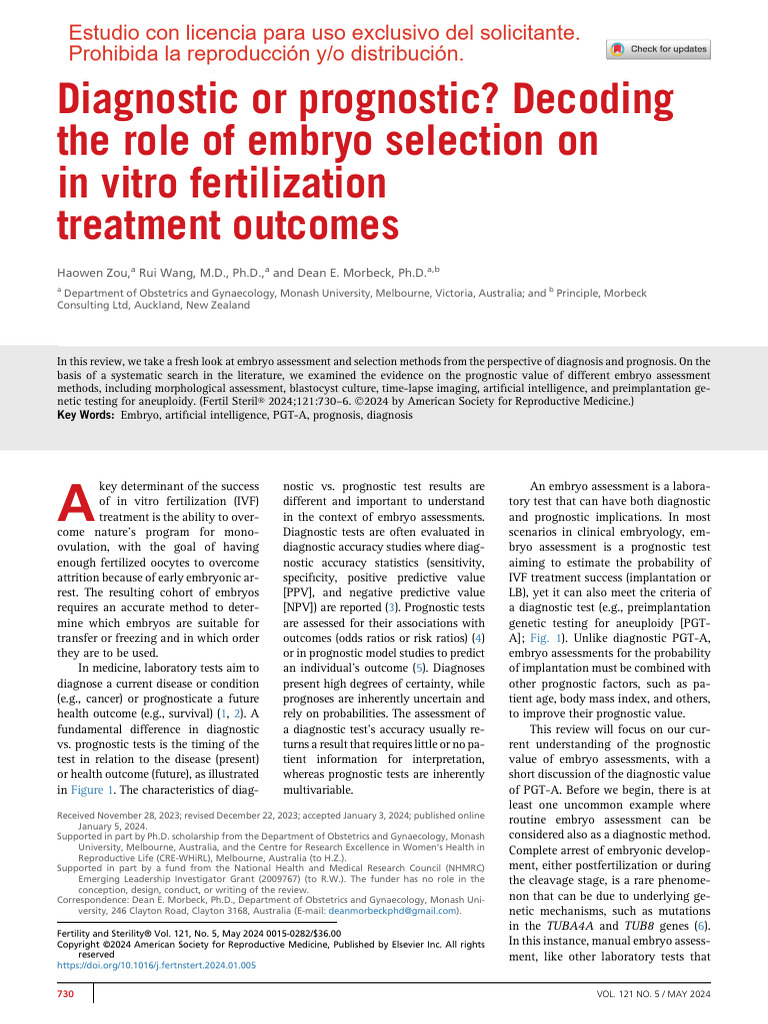 Zou, Haowen, Rui Wang, and Dean E. Morbeck. Diagnostic or Prognostic Decoding The Role of Embryo ...