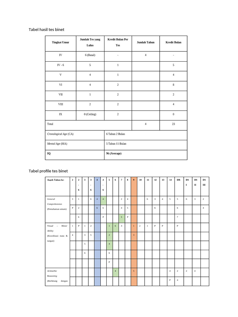 Tabel Hasil Tes Binet | PDF