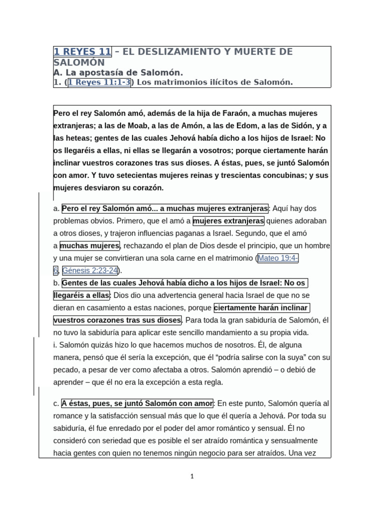1 Reyes 11 | PDF | Libros de reyes | Solomons