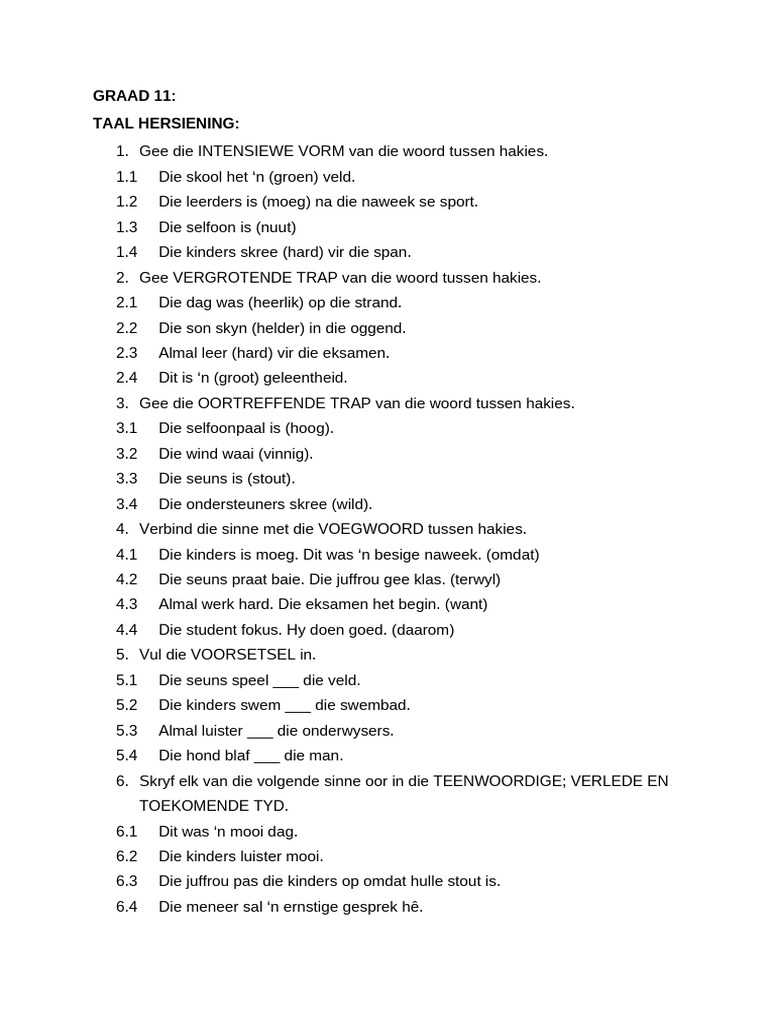 GRAAD 11 Hersiening | PDF