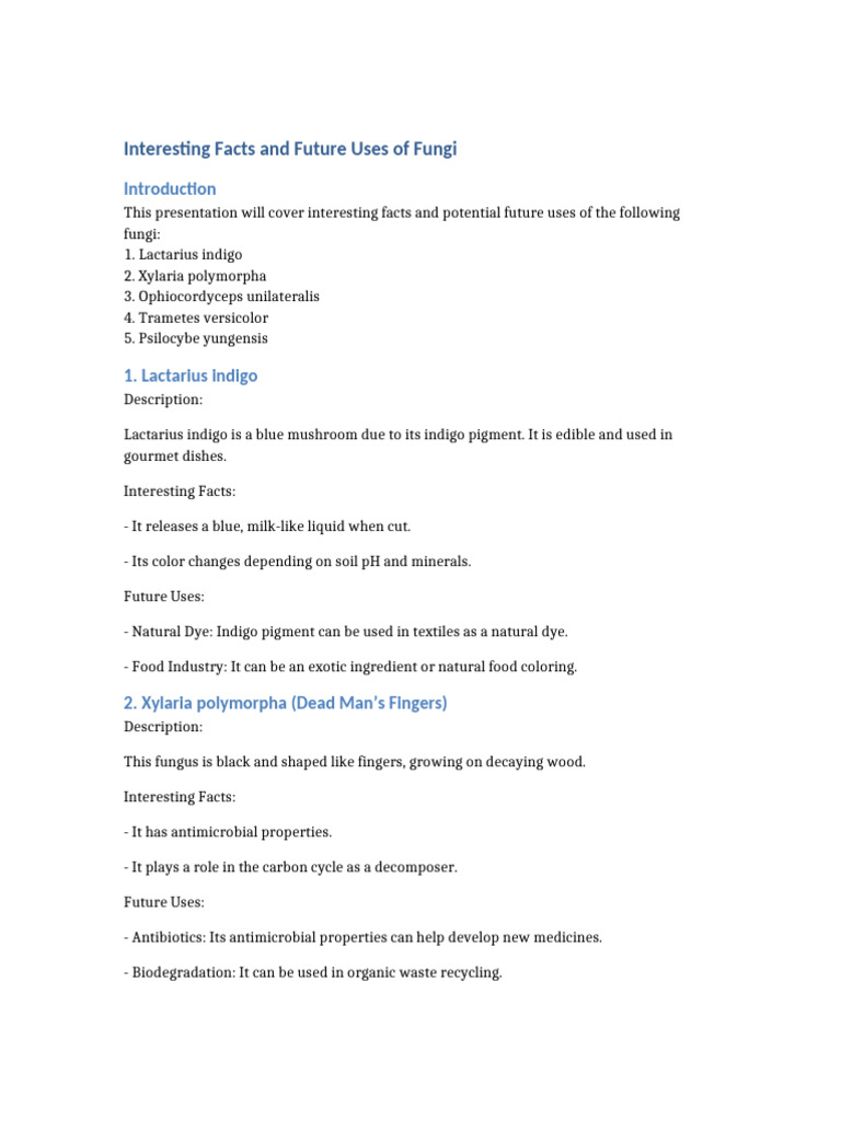 Fungi Facts and Uses | PDF | Fungus | Mushroom
