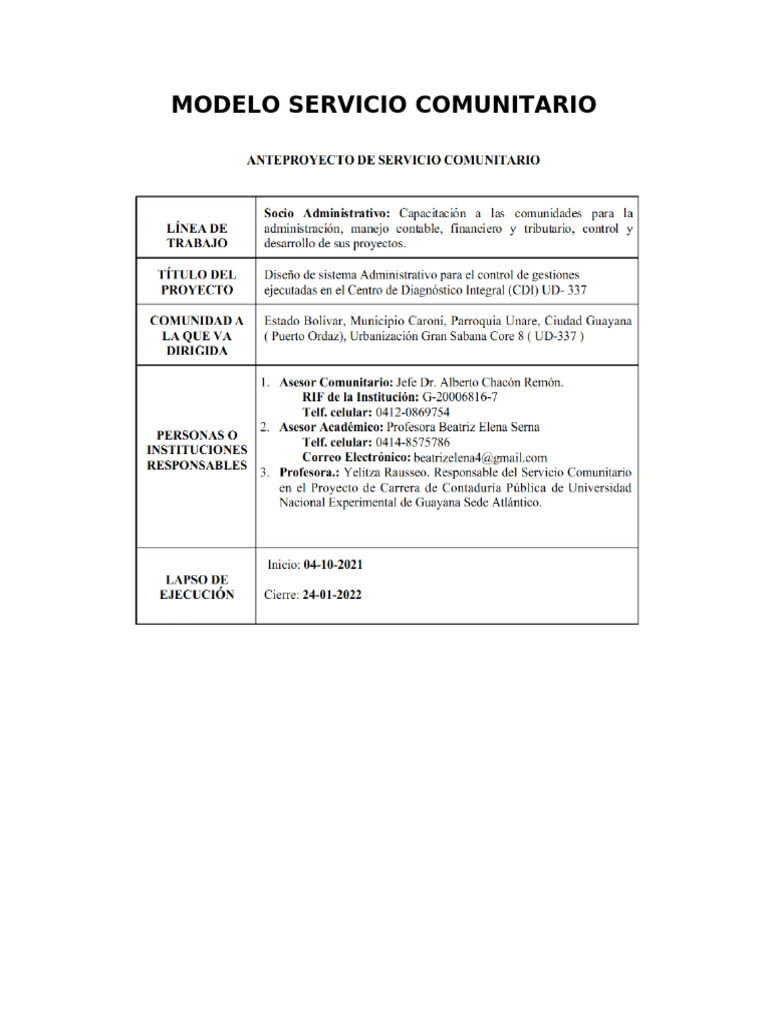 Modelo Servicio Comunitario | PDF
