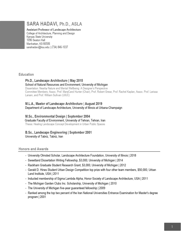 CV Oct2020-S Hadavi | PDF | Landscape | Landscape Architecture
