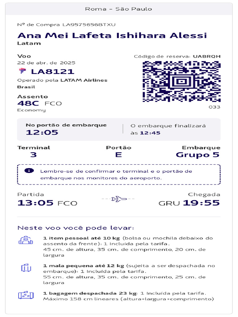Cartão - de Embarque - Ana Mei - L - LA8121 | PDF