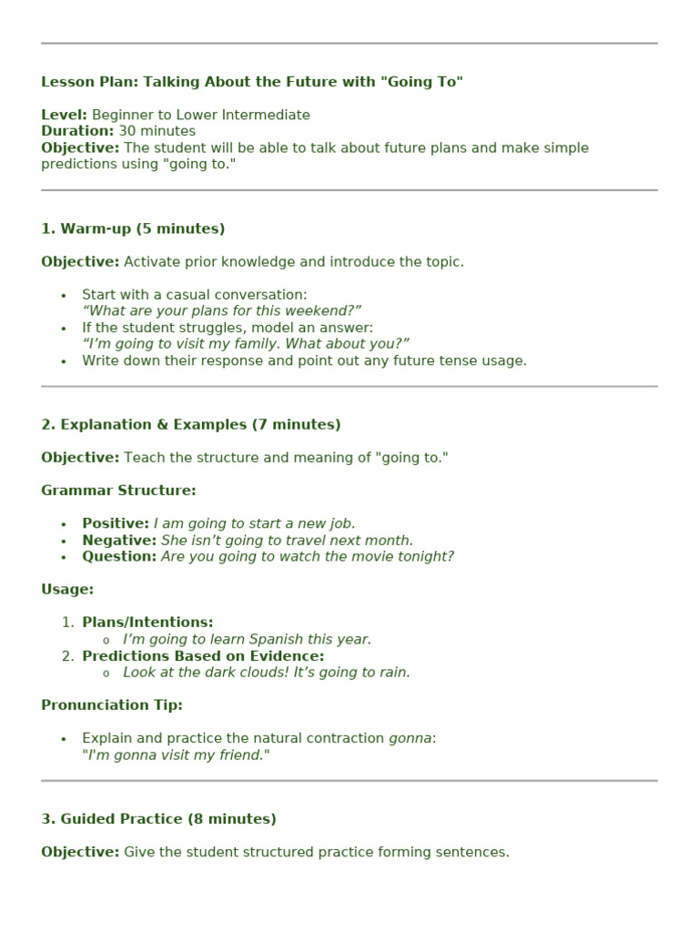 Future 'Going To' - Individual | PDF