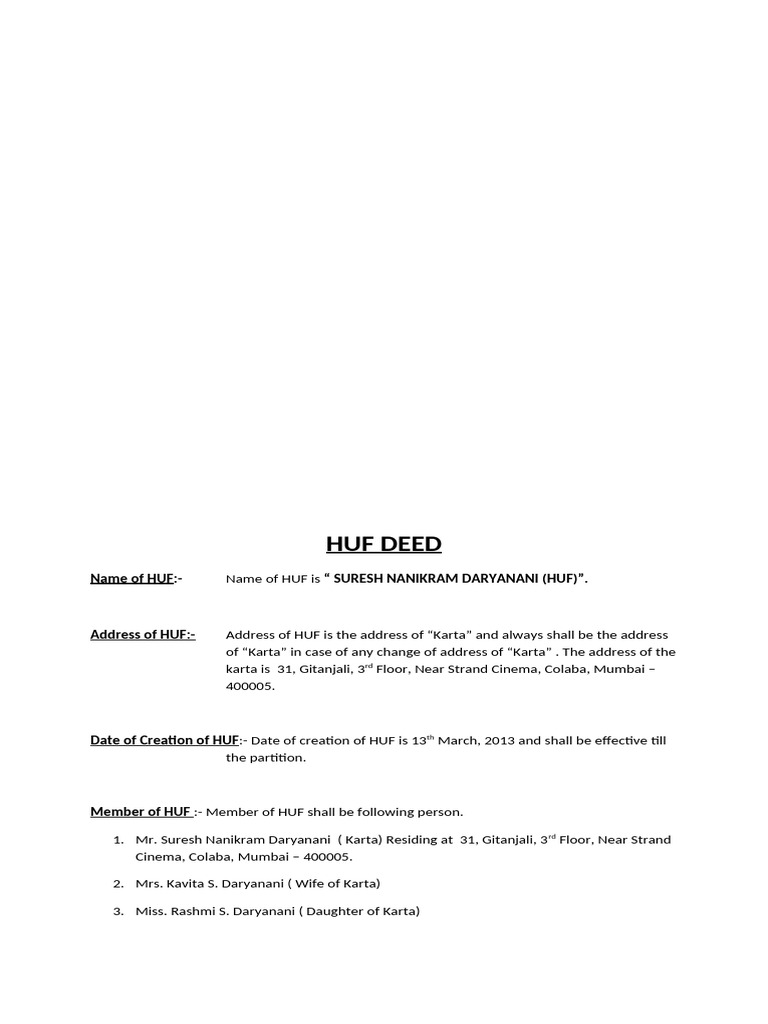 Huf Deed | PDF | Property | Justice