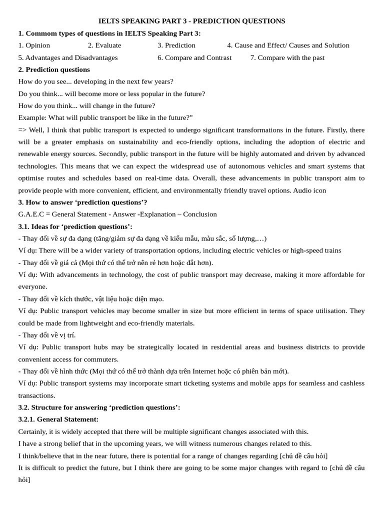 IELTS SPEAKING PART 3 - PREDICTION QUESTIONS | PDF | Artificial ...