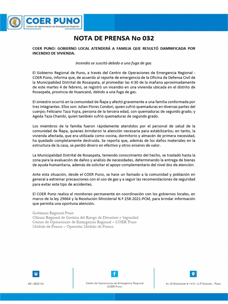 Nota de Prensa No 032 | PDF