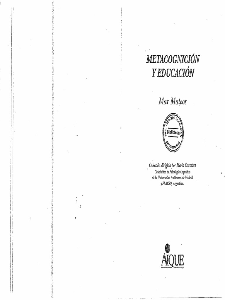 Metacognicion y Educacion- Cap.1 - Mar MATEOS | PDF