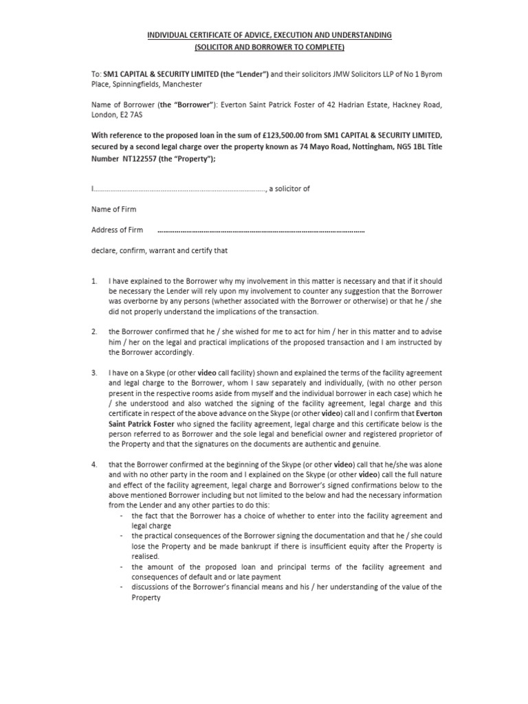 Individual Certificate of Advice, Execution and Understanding | PDF ...