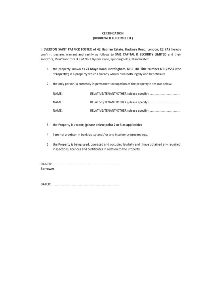 Borrower Certificate | PDF