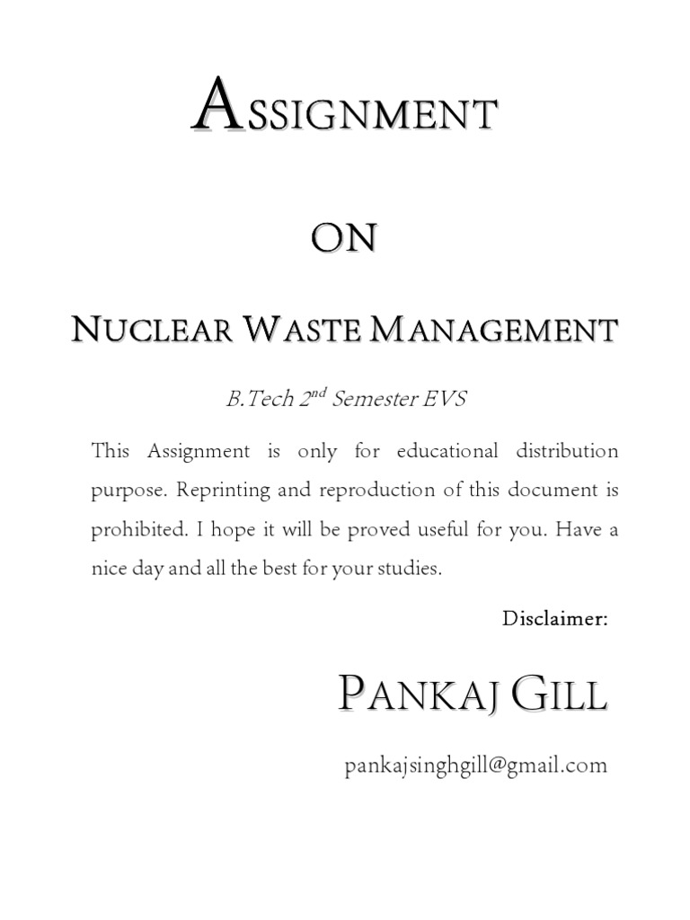Assignment On Nuclear Waste Management | PDF | Radioactive Waste ...