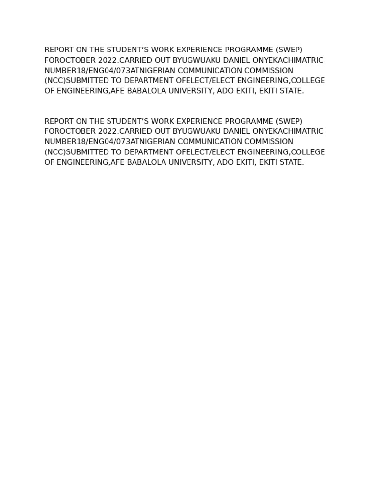 SWEP Report: NCC Experience October 2022 | PDF