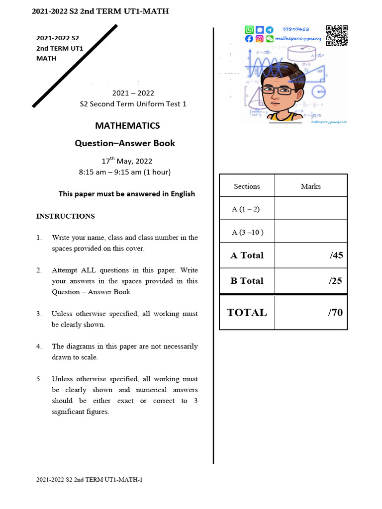 2021-2022 S2 2nd TERM UT1-MATH | PDF | Area | Mathematics