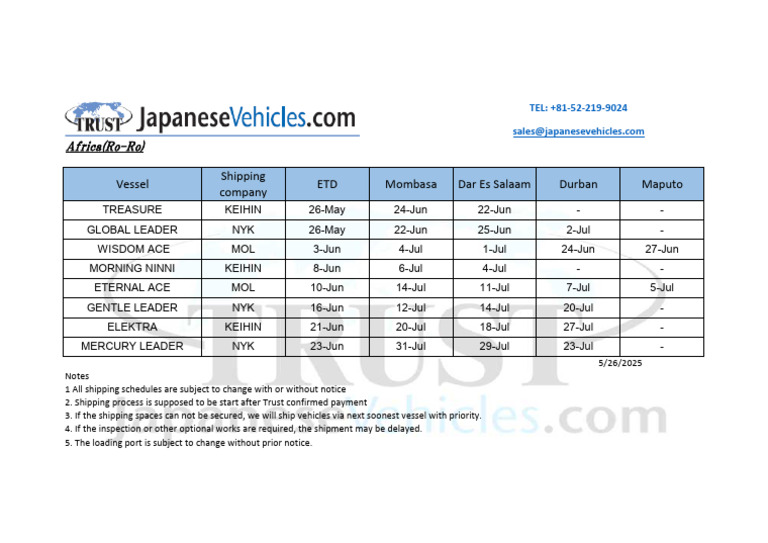 Shipping-Schedule en AFR 0526 | PDF