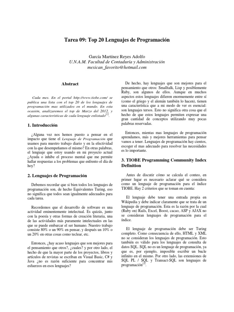 TIOBE Programming Community Index Definition | PDF | Lenguaje de programación | SQL