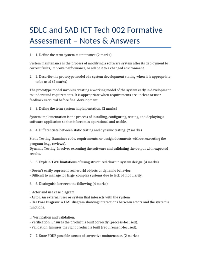 SDLC SAD Formative Notes | PDF | Software Testing | System