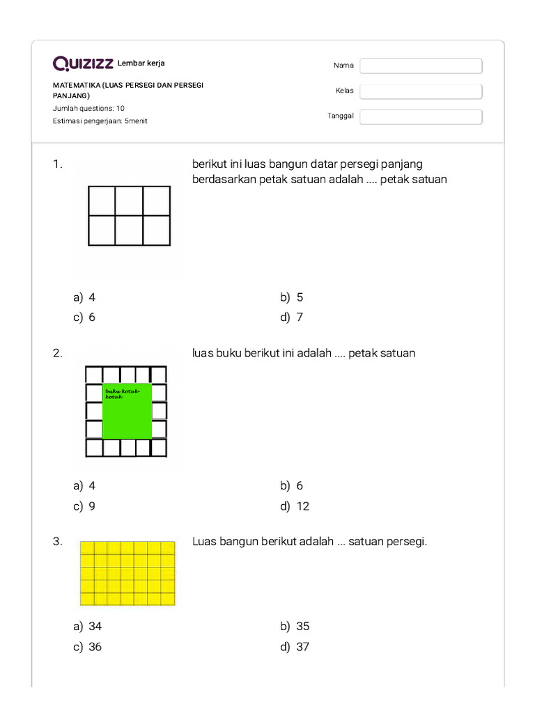 Latihan Luas Persegi dan Persegi Panjang | PDF