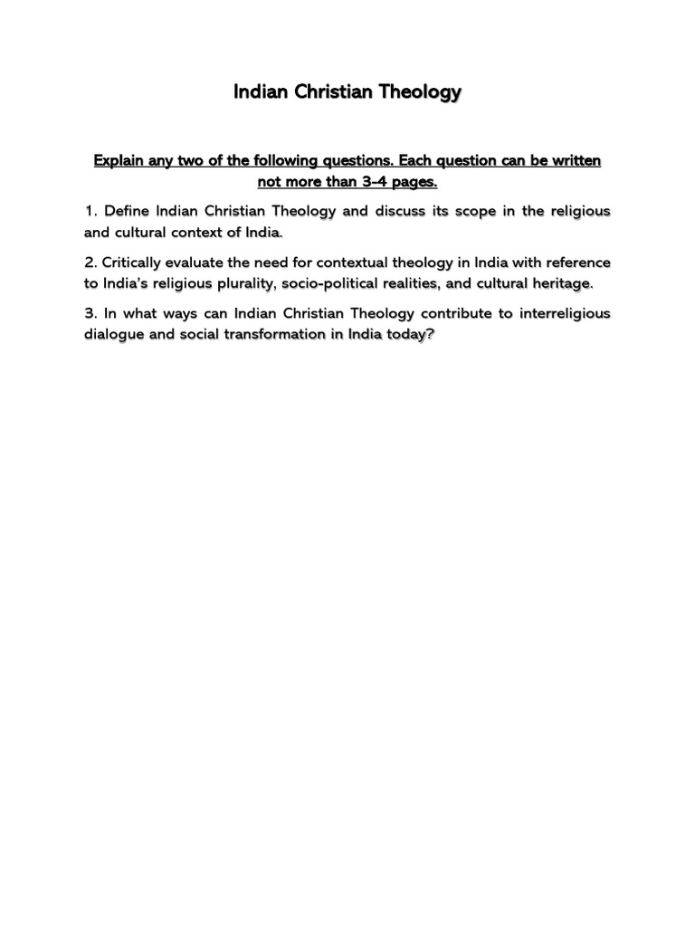 INdian Christian Theology- Assignment | PDF