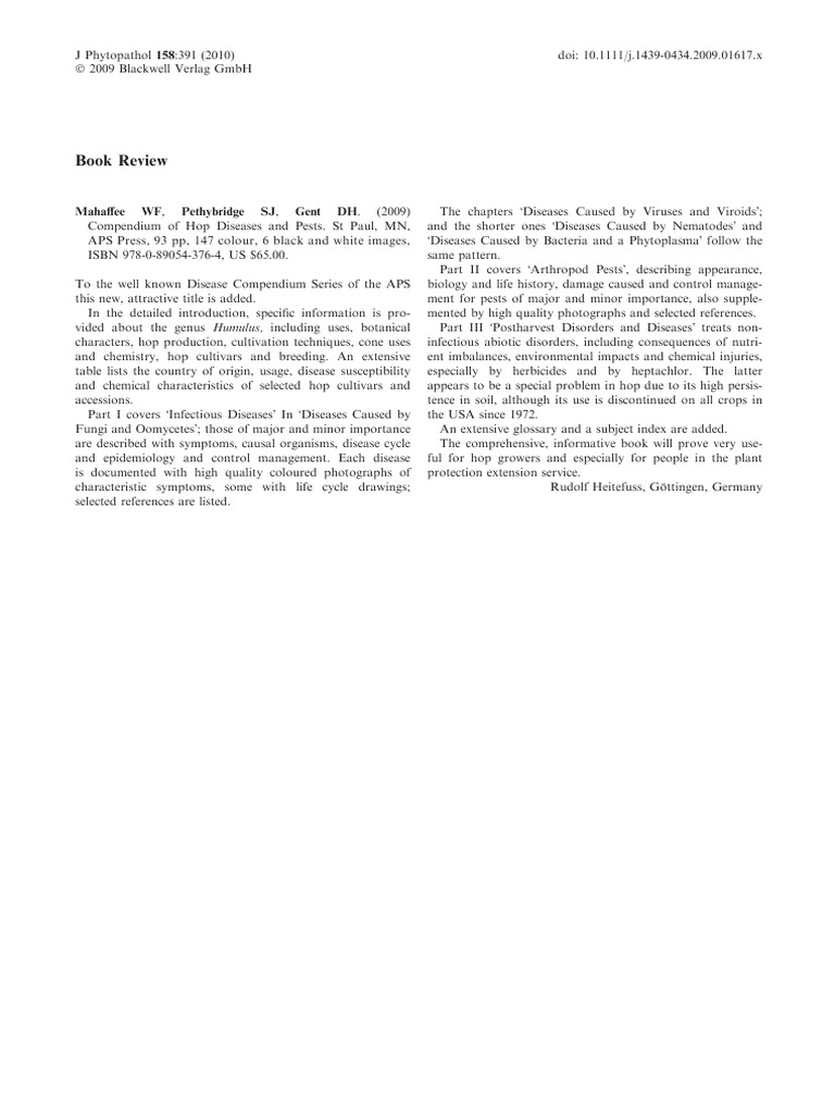 Compendium of Hop Diseases | PDF | Plants | Biology