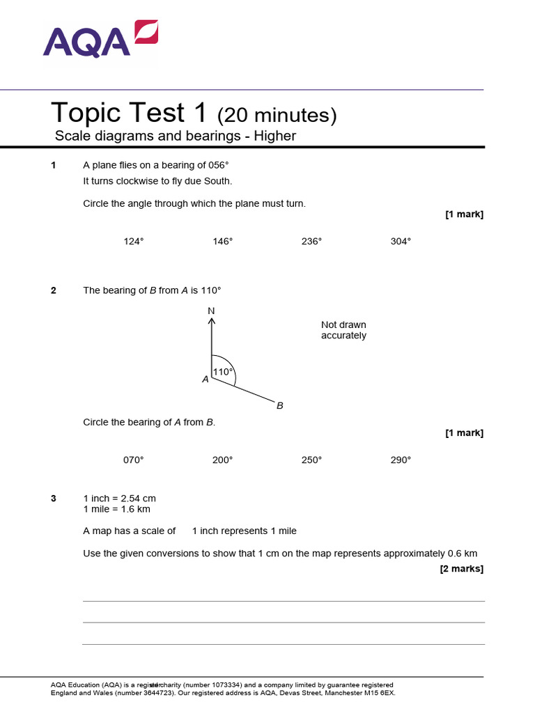 Topic 3 and 4 - Scale Diagrams and Bearings (H) QP | PDF