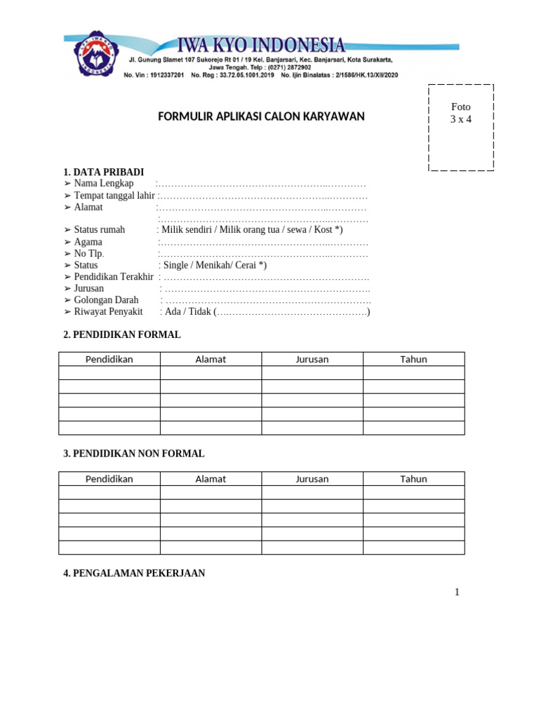 Form Karyawan | PDF