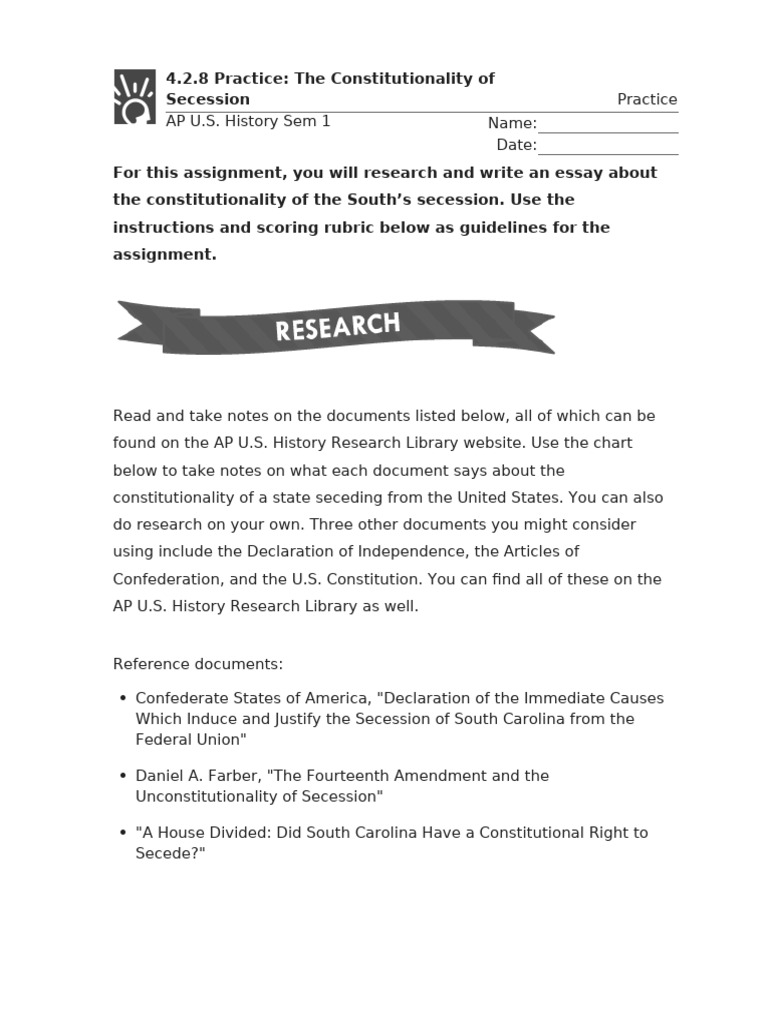 4.2.8 Practice - The Constitutionality of Secession (Practice) | PDF ...