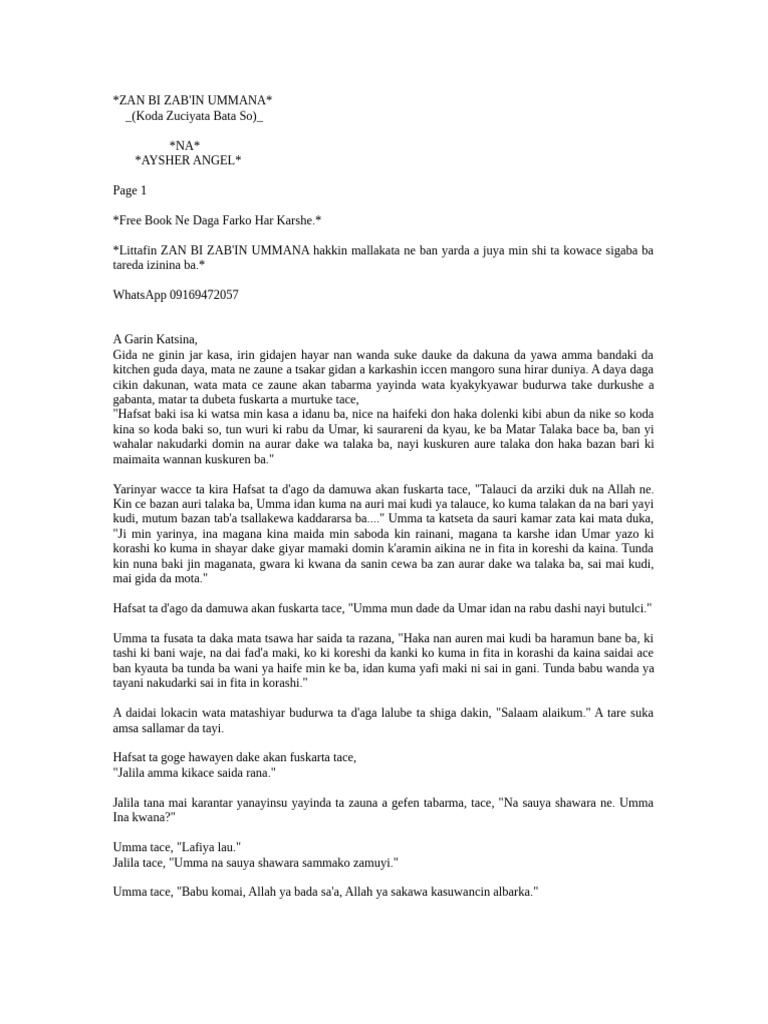 Zan Bi Zab'in Ummana Complete by Aysher Angel, 09169472057 | PDF