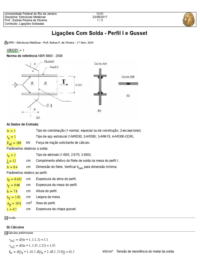 9 - Exemplo Ligação Soldada Perfil I Com Chapa Gusset (4.6.8) | PDF ...