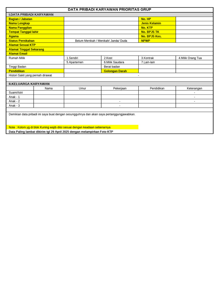 Form Data Karyawan 2025 | PDF