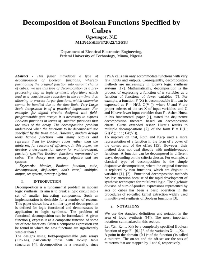 Decomposition of Boolean Function | PDF | Boolean Algebra | Teaching Mathematics