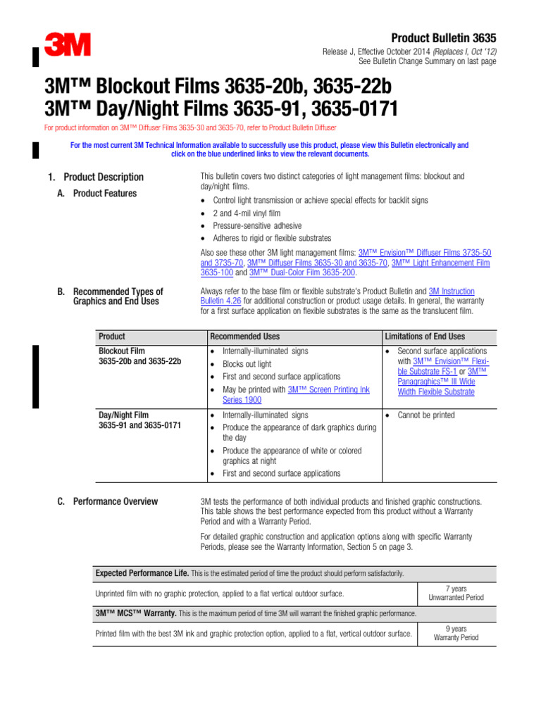 3M Scotchcal Day Night Product Bulletin | PDF | Legal Liability | Legal Remedy