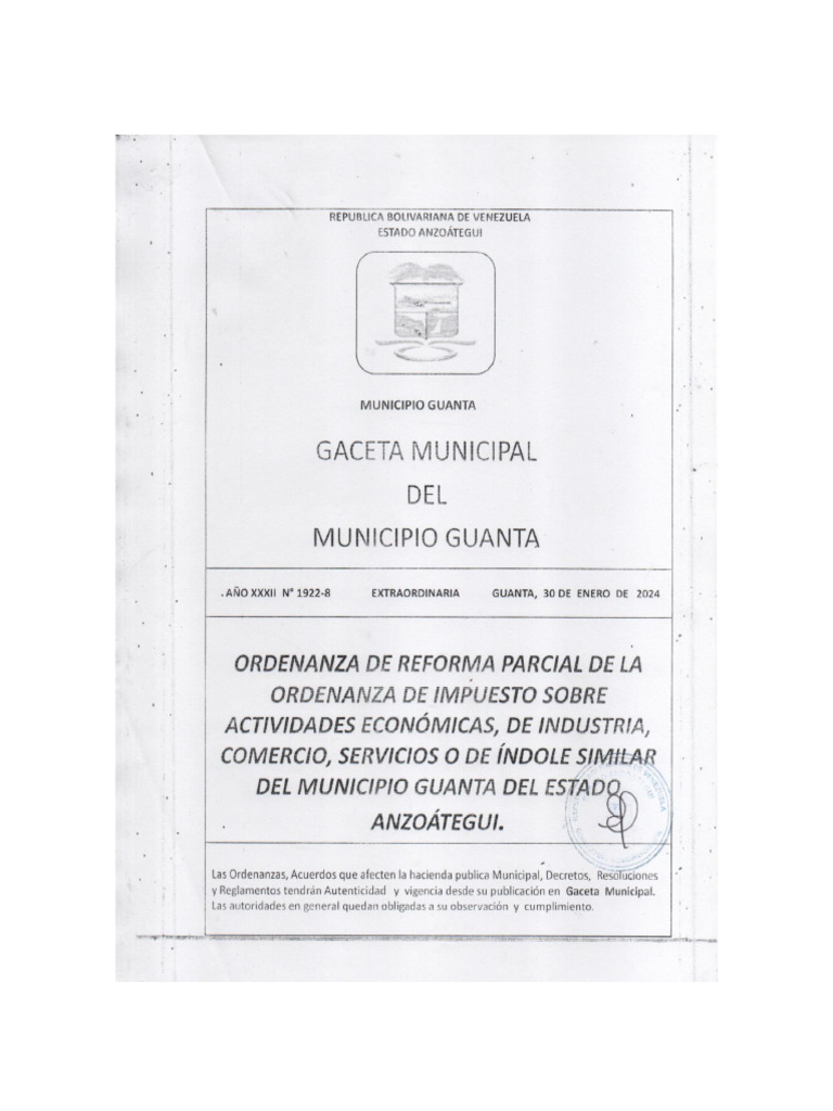 ORDENANZA-ACTIVIDAD-ECONOMICA-GUANTA-2023-14-11-23LISTA | PDF | aduana ...
