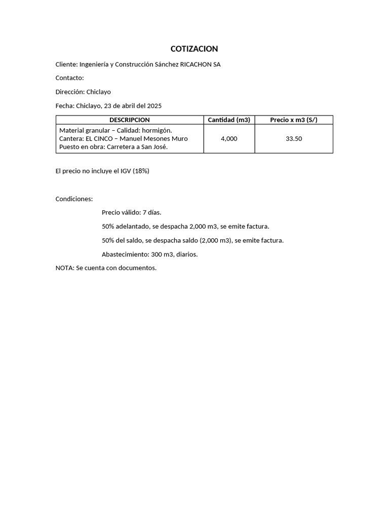Cotizacion Carpio Modelo | PDF